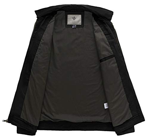WenVen Men's Casual Canvas Cotton Lightweight Military Jacket (Black,M)