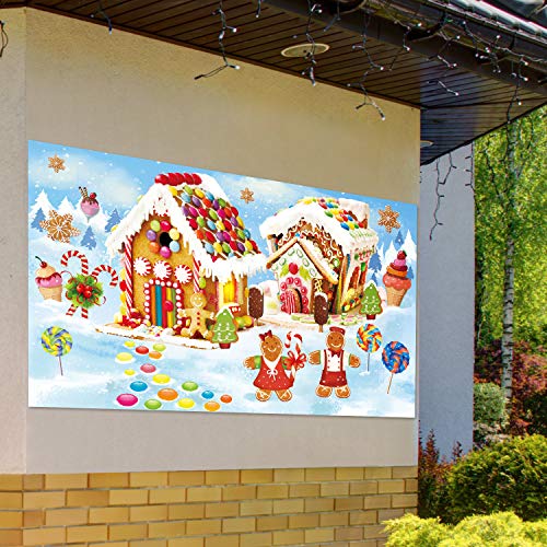 Christmas Wall Decorations Gingerbread Photography Backdrops Large Fabric Sweet Holiday Scene Banner for Winter Christmas Party Photo Booth Props Background Banner