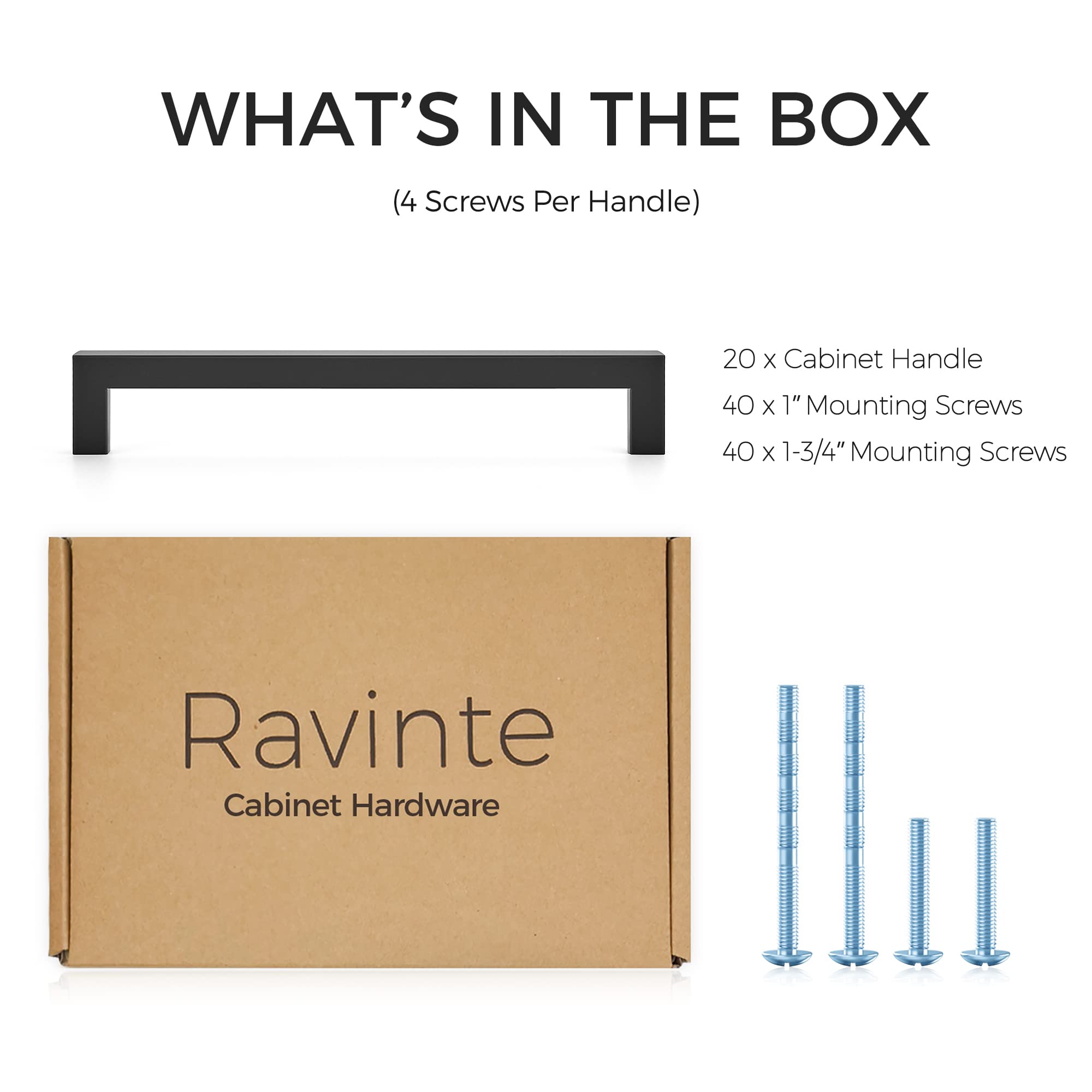 Ravinte 20 Pack 7-1/2 Inch Kitchen Square Cabinet Handles Matte Black Cabinet Pulls Black Drawer Pulls Kitchen Cabinet Hardware Kitchen Handles for Cabinets Cupboard Handles Drawer Handles