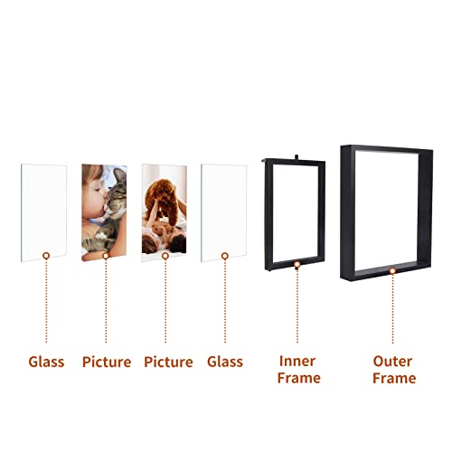EXYGLO 2 Pack 8x10 Rustic Rotating Floating Picture Frames, Photo Frames for Vertical or Horizontal Tabletop Display, Black