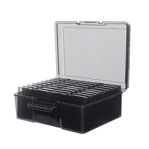 UP ARESI Photo Storage Box 5" x 7", 18 Inner Extra Large Photo Case Organizer Acid-Free Boxes Storage, Plastic Craft Storage Box with lids for Pictures Stickers Stamps Seeds (Black)