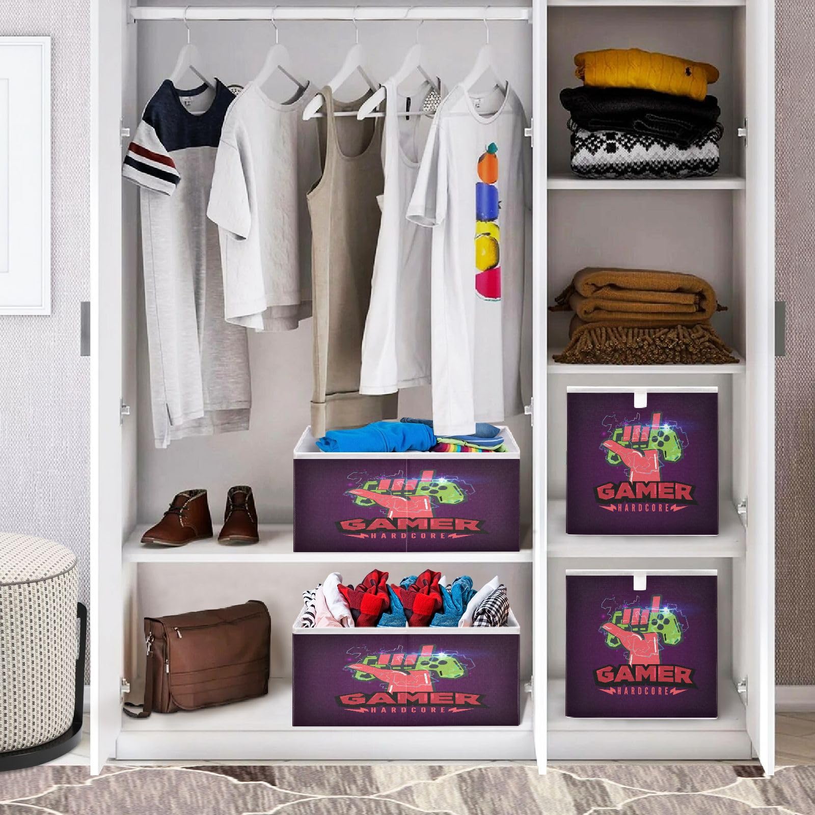 QUGRL Video Games Controller Storage Bins Organizer Joystick Foldable Clothes Storage Basket Box for Shelves Closet Cabinet Office Dorm Bedroom 15.75 x 10.63 x 6.96 in