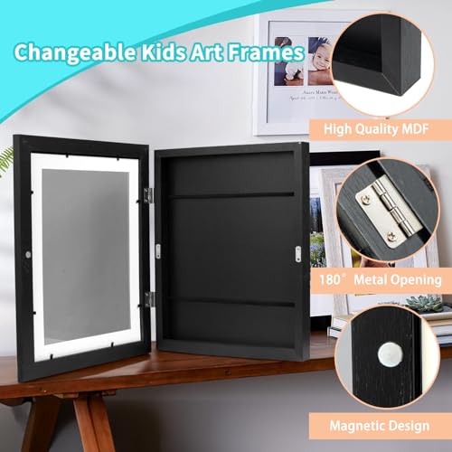 LOMILD 2-Pack Kids Artwork Frames Changeable, 8.5x11 Kids Art Frames in Balck, Front Opening with Acrylic Sheet, Great for Children Art Projects, Art Display Storage, Holds 50 PCS Pictures