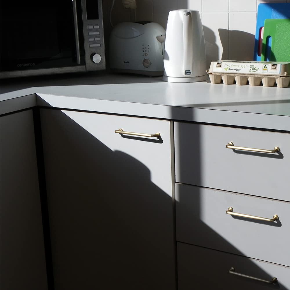 Goo-Ki 6 Pack 5" Center to Center Light Brushed Brass Modern Cabinet Pulls Solid Contemporary Home Improvement Hardware Brushed Drawer Pulls Zinc Alloy Kitchen Handles