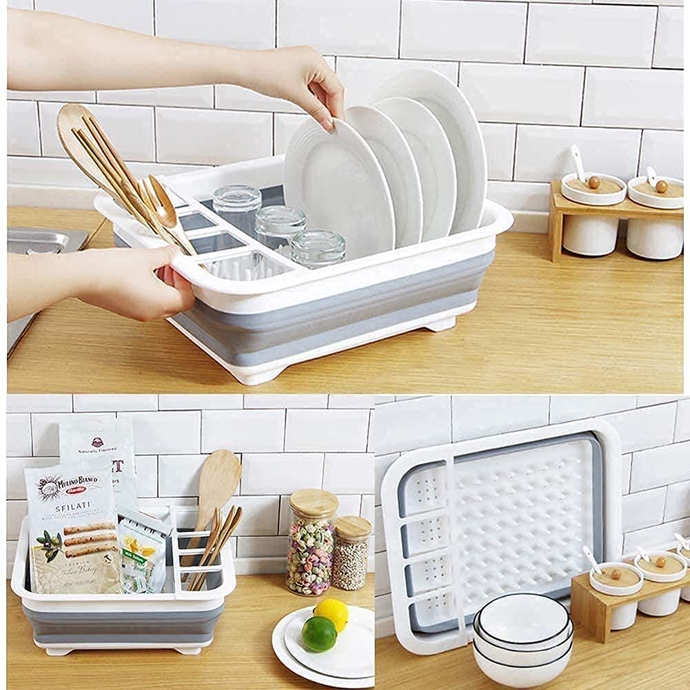 Plate Rack Dish Drainer Rack Collapsible Racks Space Saving Folding and Cutlery Drainer for Kitchen Easy Storage Bpa-Free Cutlery Pan Plate Holder