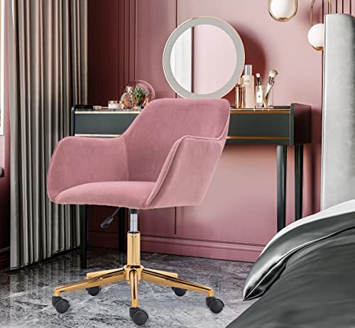 Yoluckea Modern Velvet Swivel Office Chair, Adjustable Height, Ergonomic Design, Cute Desk Chair for Home Office, Pink