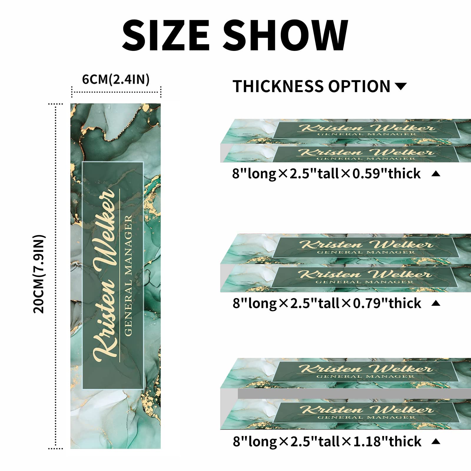 Personalized Premium Green Marble Acrylic Desk Name Plate, Office Decor for Women or Men Coworkers, Boss, Employee, Teacher