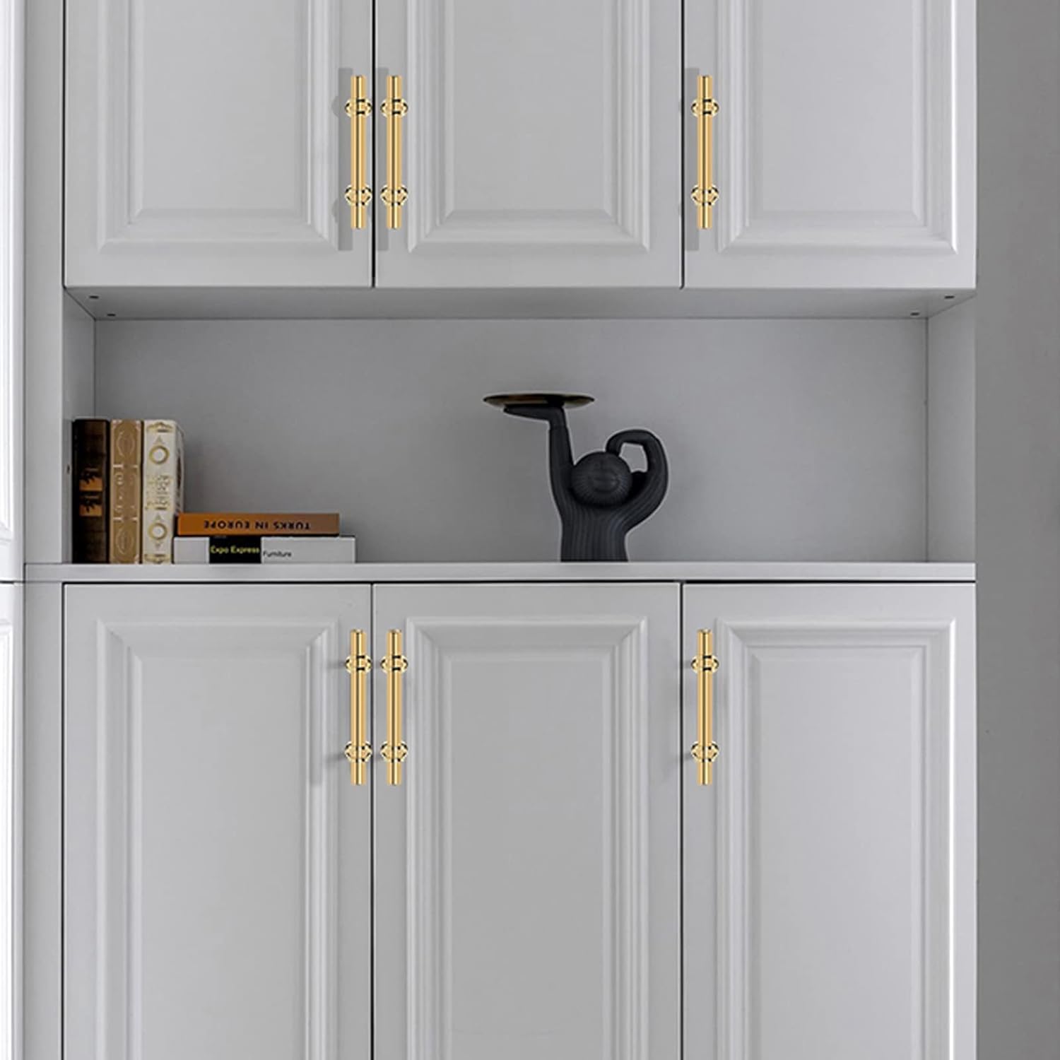 Haliwu 10 Pack Gold Cabinet Handles, Brushed Brass Pulls Kitchen Barrel Champagne Gold Pull Hardware, 3 inch Hole to Hole Center