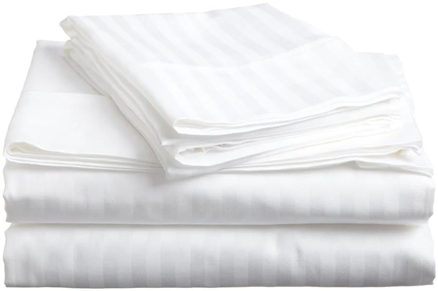 RUMICAFeb 400TC Queen Size Sheet Set - 100% Egyptian Cotton Cooling - Hotel Luxury Bed Sheets - Extra Soft - Upto 10"-12" Deep Pockets - Easy Fit - 4PC White Stripe Bed Sheets - Queen Sheets