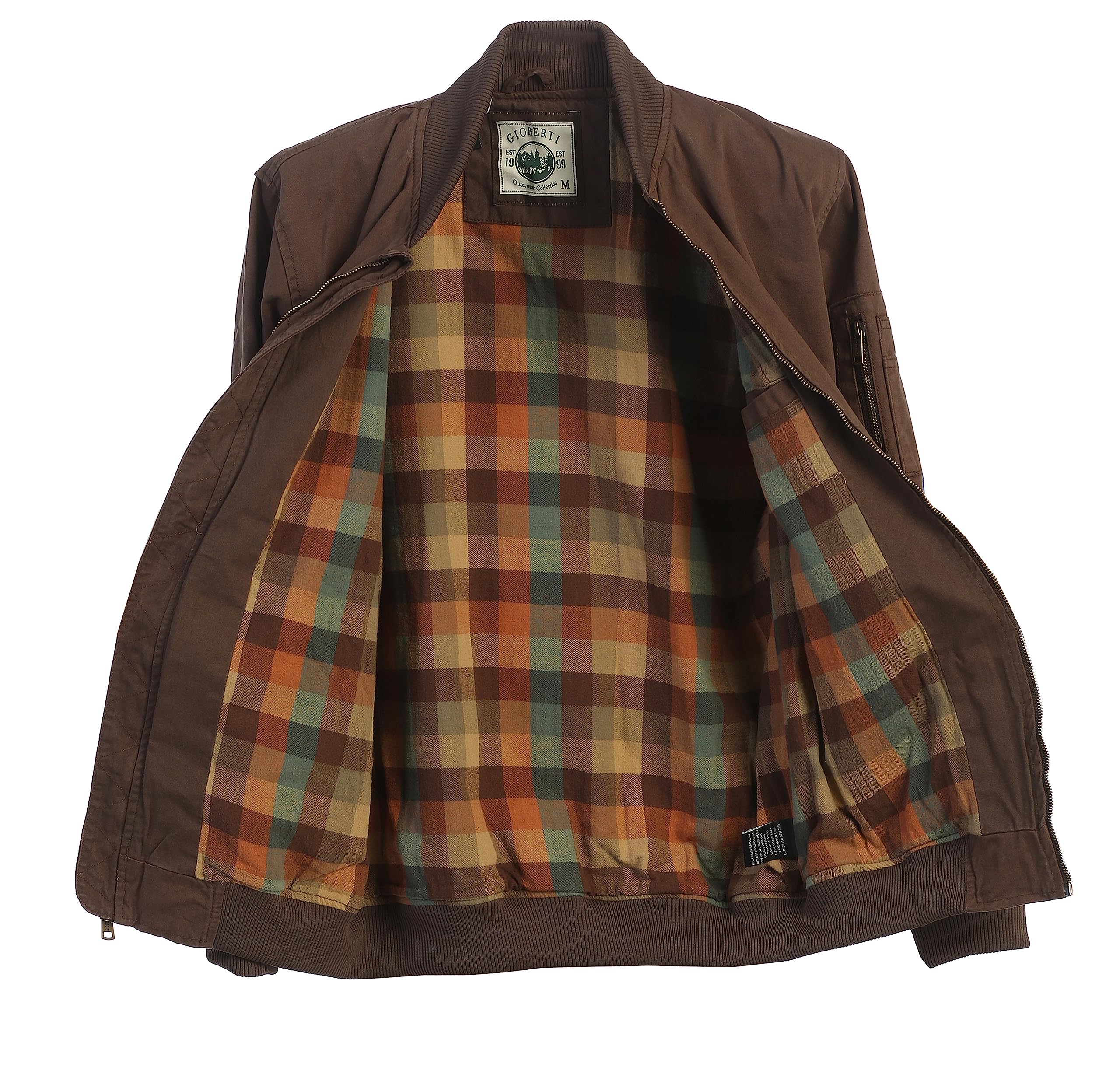 Gioberti Men's 100% Cotton Sportwear Full Zipper Twill Bomber Jacket, Brown, L