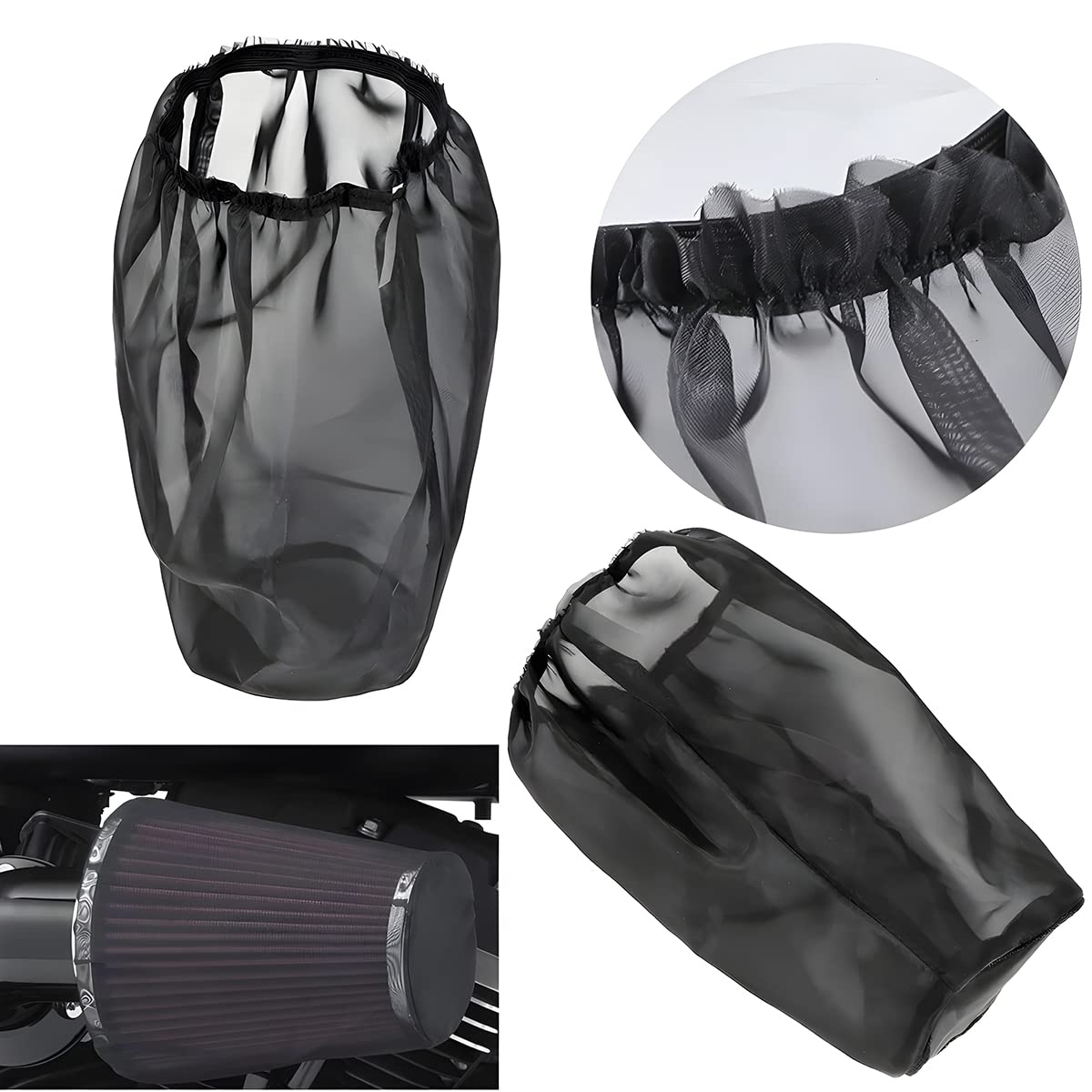 AICEL Air Filter Wrap, 2 Pcs Universal Auto Cold Air Filter Protective Dustproof Cover, Automotive Air Cleaner Waterproof Rain Sock Wrap for High Flow Air Intake Filters, Car Accessories (Large)