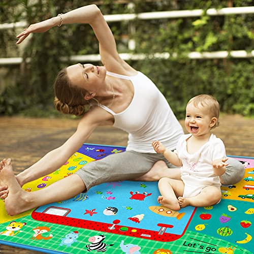 Baby Crawling Mat,Baby Play Mat for Floor,Large Cotton Educational Tummy Time Mat, Foldable Non-Slip Super Soft Padded Baby Playmat for Playing Area Rug Gym Activity for Infants Toddlers Boys Girls