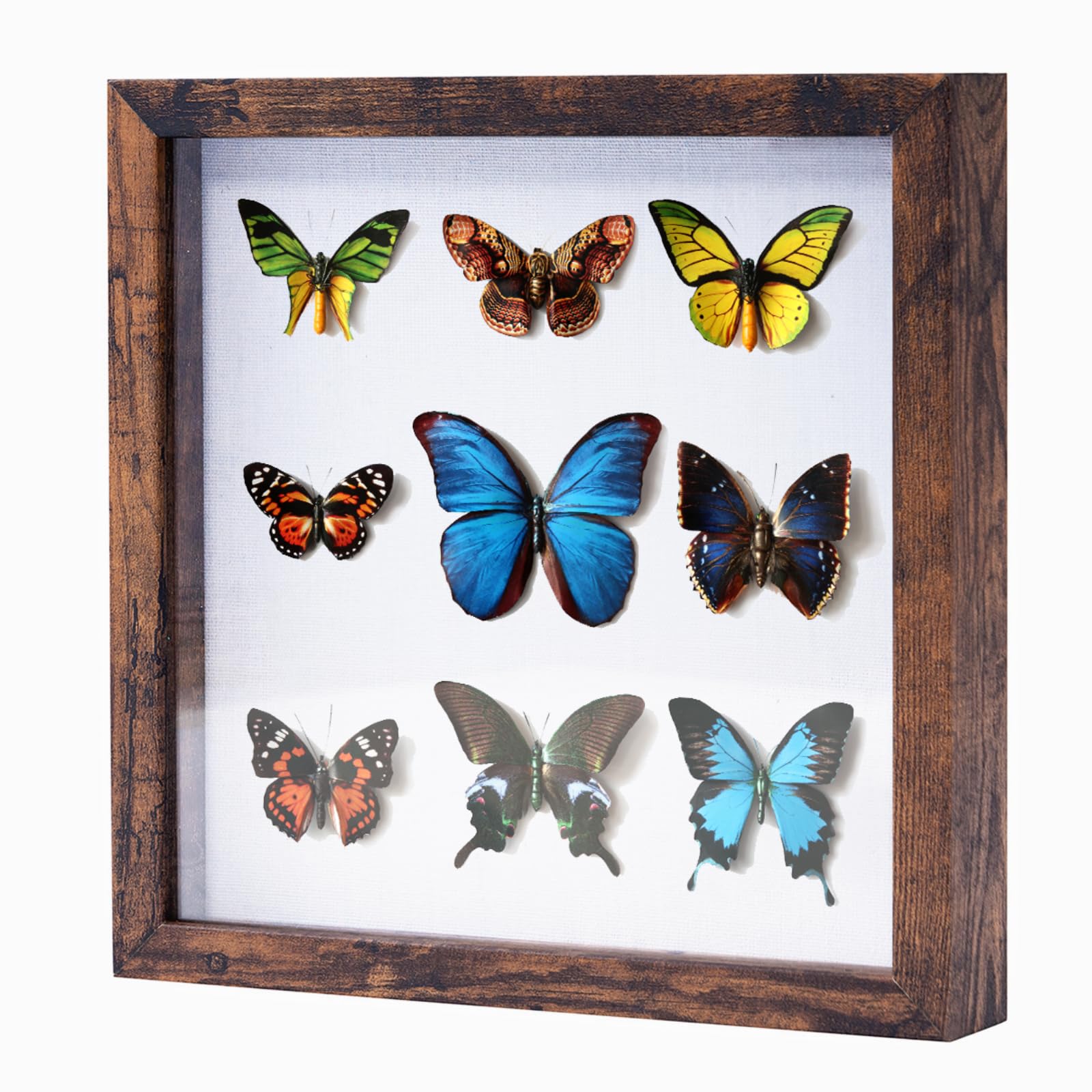 Muzilife 12x12 Shadow Box Picture Frame with Linen Board - Deep Wood & Glass Display Case to Hang Memory Box Baby Sports Memorabilia, Pins, Awards, Medals, Wedding, Tickets and Photos, Rustic Brown