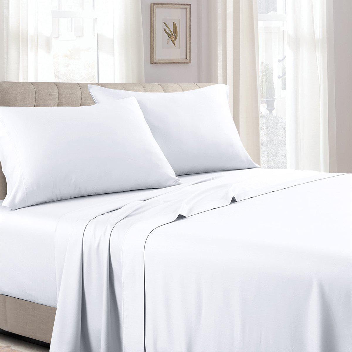 Royal Tradition Made in USA- Low Profile Cotton Sateen Sheets Set (7-10 Inches) King Size-White, 4pc Bed Linens