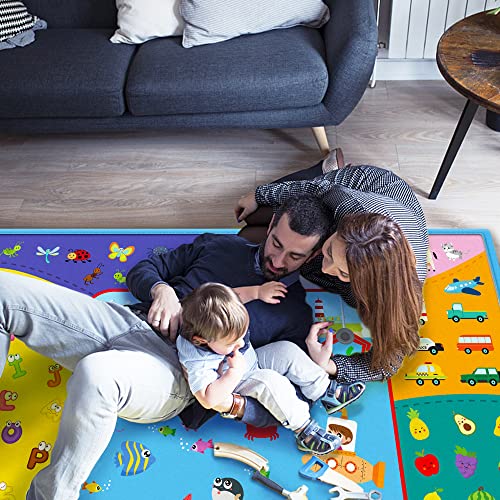 Baby Crawling Mat,Baby Play Mat for Floor,Large Cotton Educational Tummy Time Mat, Foldable Non-Slip Super Soft Padded Baby Playmat for Playing Area Rug Gym Activity for Infants Toddlers Boys Girls