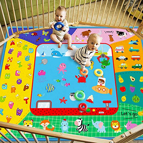 Baby Crawling Mat,Baby Play Mat for Floor,Large Cotton Educational Tummy Time Mat, Foldable Non-Slip Super Soft Padded Baby Playmat for Playing Area Rug Gym Activity for Infants Toddlers Boys Girls