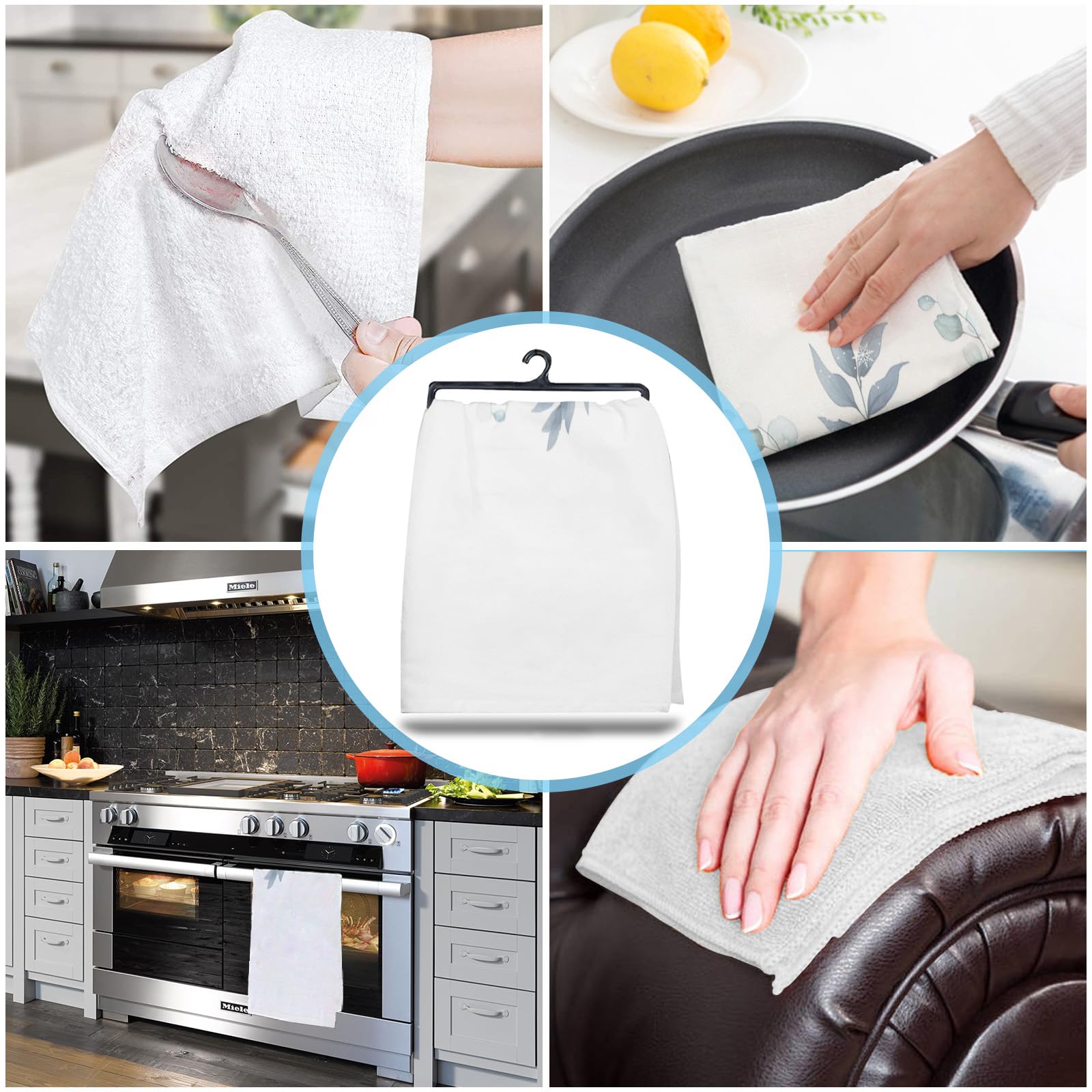 ZOE GARDEN Blue Christmas Kitchen Towels,Absorbent Microfiber Kitchen Dish Hand Tea Bath Towel,Quick Dry Cleaning Cloth Dishclothes Decorative Sets, Eucalyptus Leaves Flower Snowflake (4-PC, 18x28)