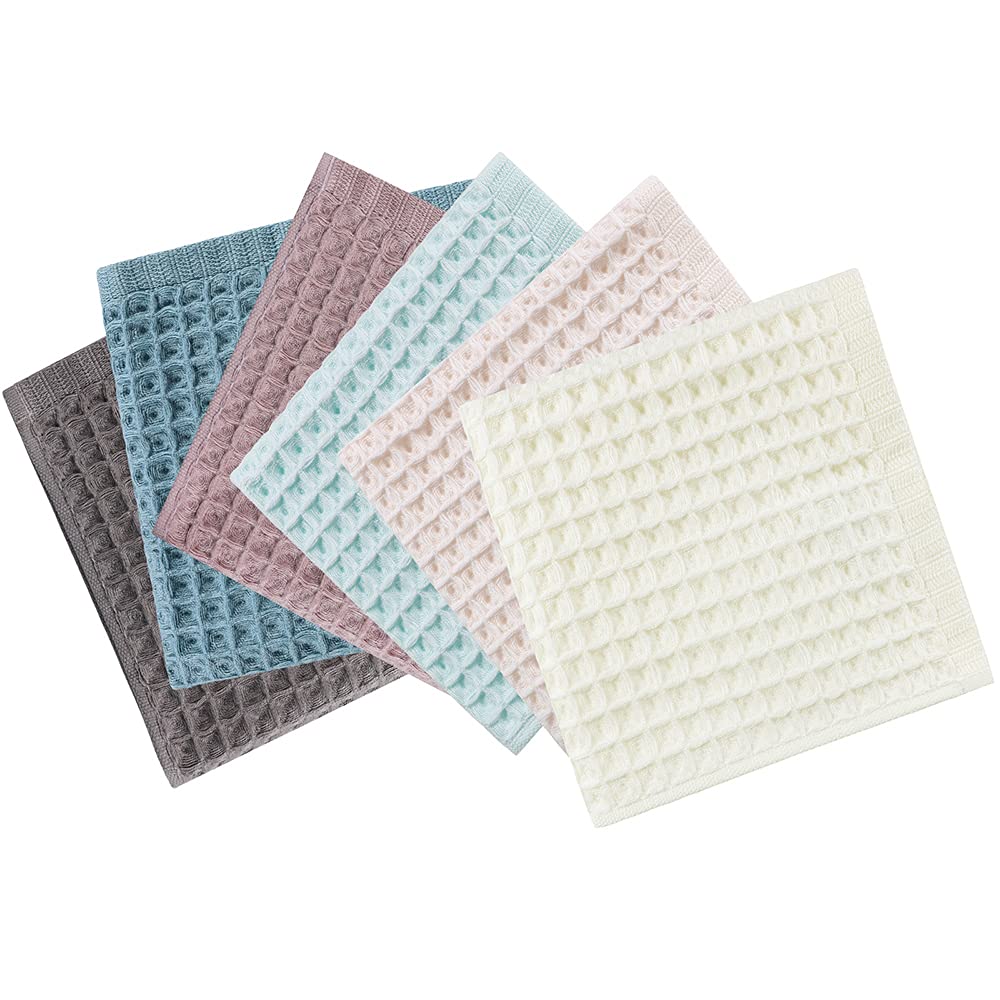 vfaejll 100% Cotton Kitchen Towels Set,Waffle Weave Kitchen Dish Cloth,Super Absorbent Kitchen Dish Towels for Drying Dishes 13x13 Inches Dish Rags for Washing Dishes 6 Pack Mixed Color,Hand Towels