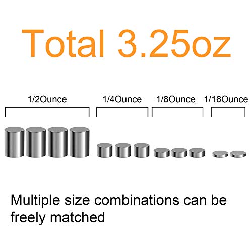 Ruisita 3.25 Ounces Tungsten Cylinders Weights 4 Sizes and Polished Speed Axles Kit 12 Pieces Tungsten Weights 4 Pieces Polished Axles with Plastic Box