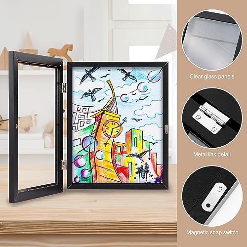 Fixwal Kids Art Frame, 8.5 x 11 Picture Frame for Kid Art Work Changeable, Front Opening Black Kids Artwork Display Frame, Real Glass, for Wall Hanging, Set of 1
