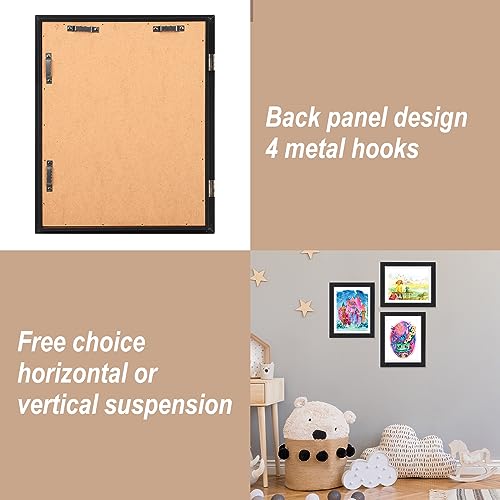 Fixwal Kids Art Frame, 8.5 x 11 Picture Frame for Kid Art Work Changeable, Front Opening Black Kids Artwork Display Frame, Real Glass, for Wall Hanging, Set of 1