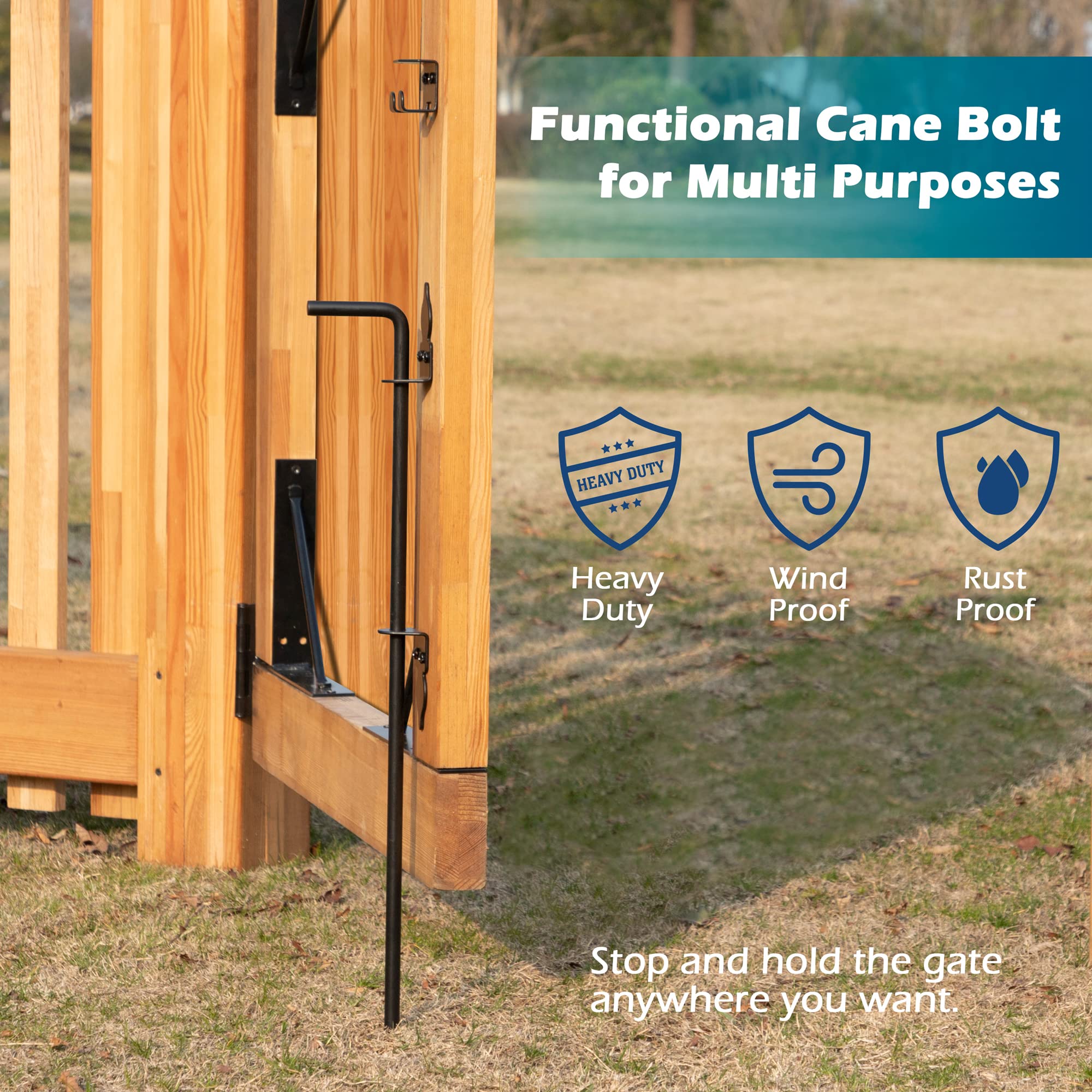 YONSIN 18" Cane Bolt Heavy Duty Drop Rod Gate Stopper Hardware, Black Finish