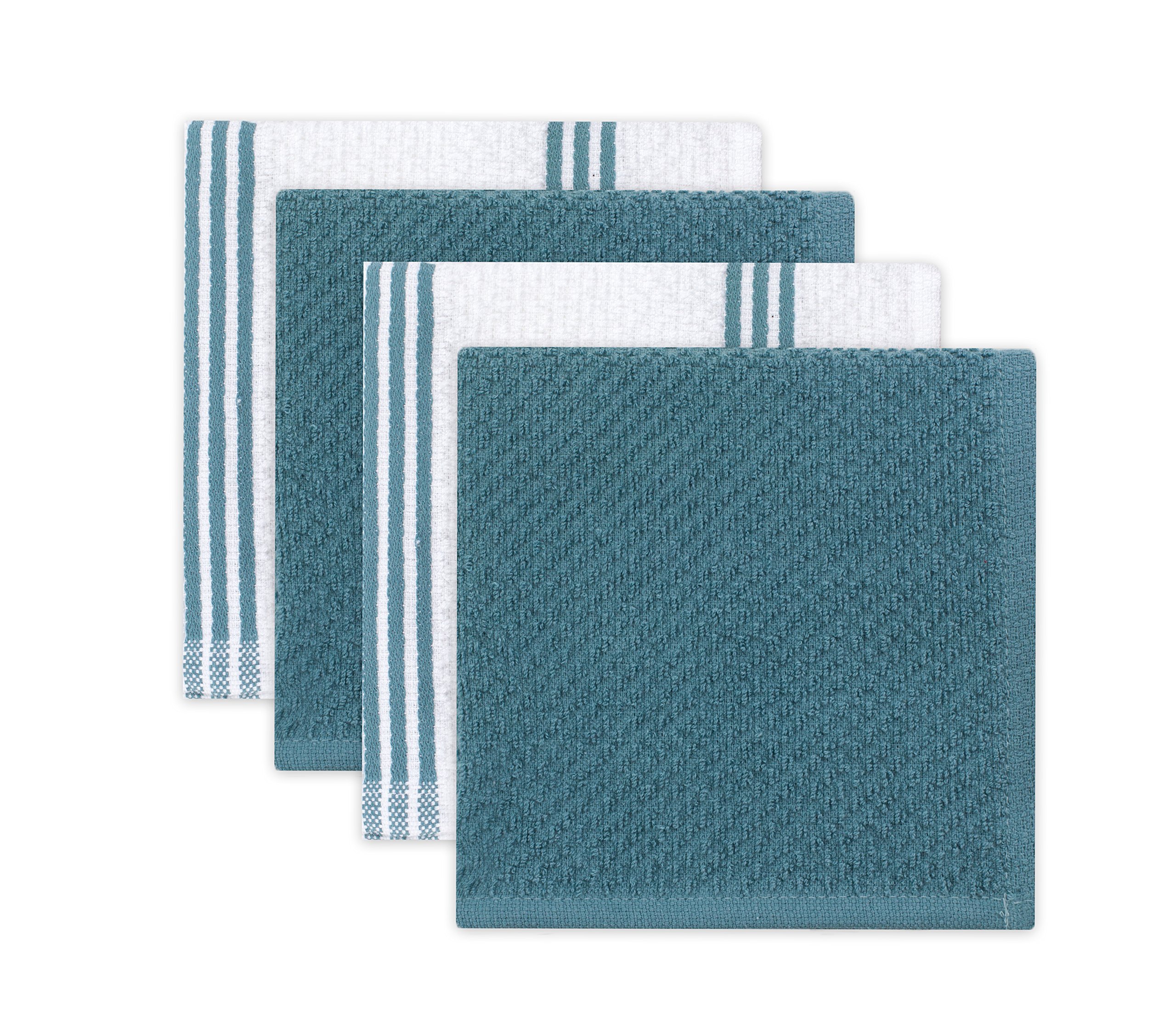 Kitchen Towels Dishcloths Oven Mitts and Pot Holders Set of 9, Oeko-Tex 100% Cotton Terry Dish Towels & Dish Cloths, Non-Slip Silicone, Blue