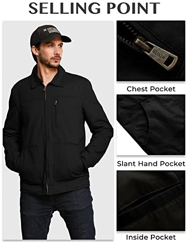 WenVen Men's Casual Canvas Cotton Lightweight Military Jacket (Black,M)