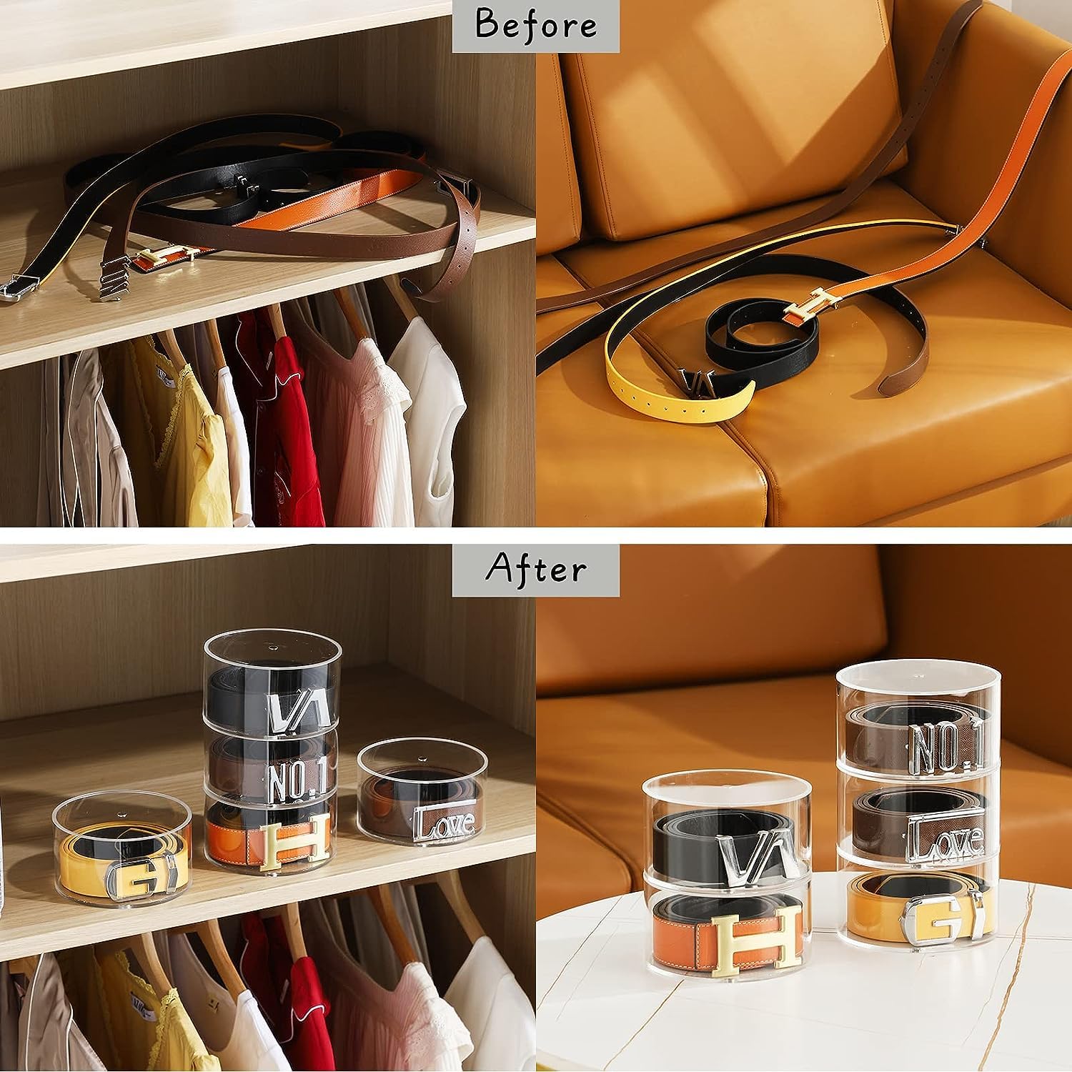 MESAILUP Belt Rack Organizer 3 Layers Acrylic Display Case with Magnet, Acrylic Stackable Drawers Storage Holder for Accessories Like Watches, Jewelry, Makeup, Bracelets, Rings, Craft Toy & Tie