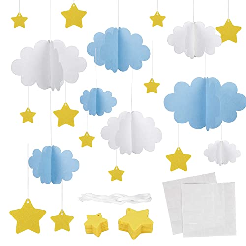 SUNKIM 40 Pcs 3D Cloud Decorations Hanging Clouds for Ceiling Stars&Cloud Party Decorations Fake Cloud Ornaments Cloud Props Art Fake Clouds Ceiling Hanging Decor for Nursery Wedding Bluey Ornament