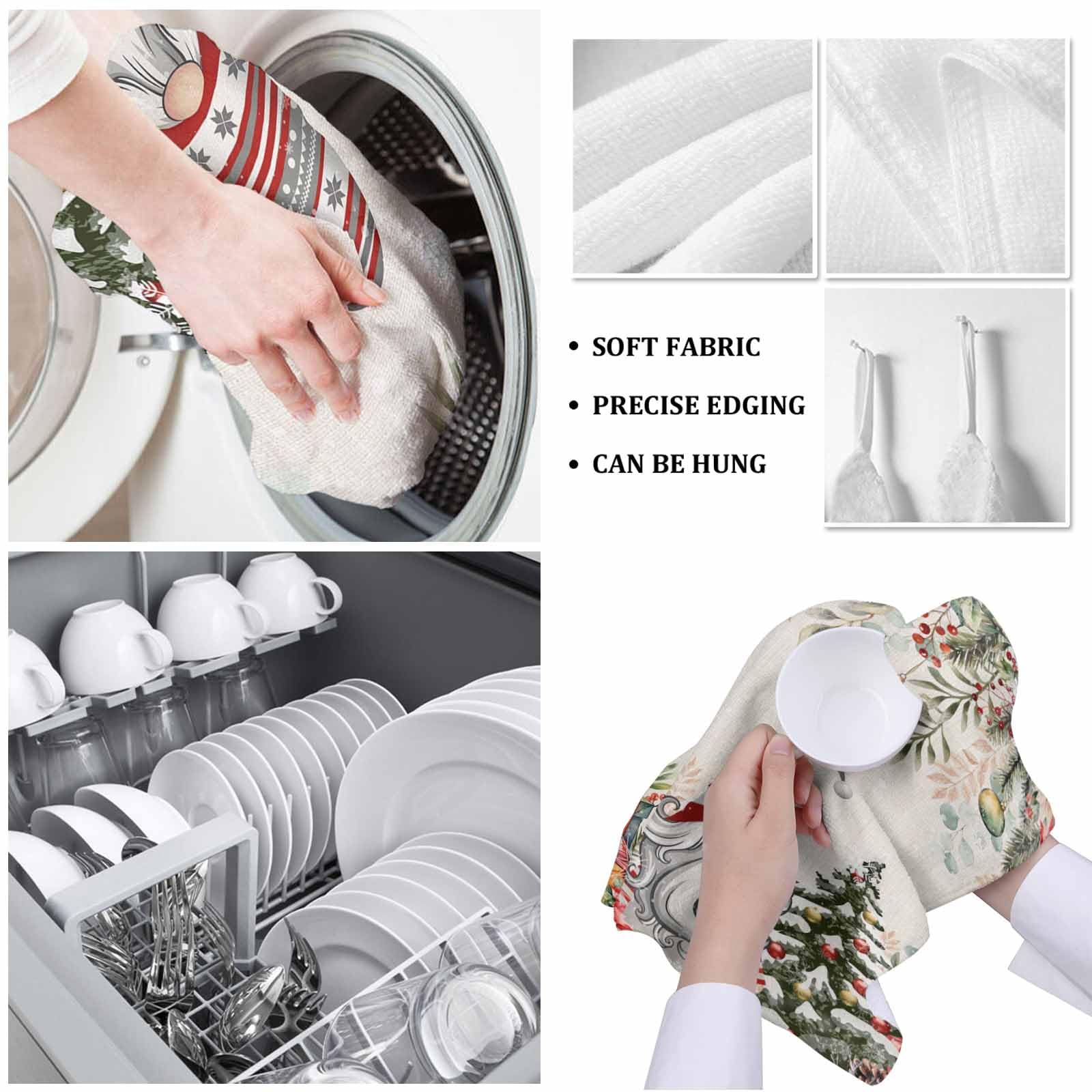 ZOE GARDEN Christmas Gnomes Kitchen Towels,Absorbent Microfiber Kitchen Dish Hand Tea Bath Towel,Quick Dry Cleaning Cloth Dishclothes Decorative Sets, Farmhouse Flower Berry Snowflake (1-PC, 18x28)