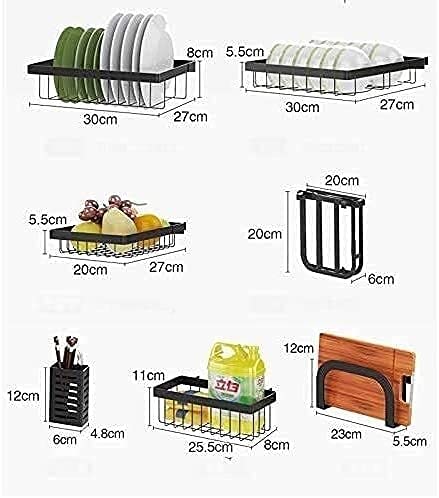 Plate Rack Dish Drainer Rack Over Sink Display Shelf Drainer Stainless Steel Kitchen Supplies Storage Shelf Utensils Holder Pan Plate Holder (Color : Black, Size : 65x32x52cm)