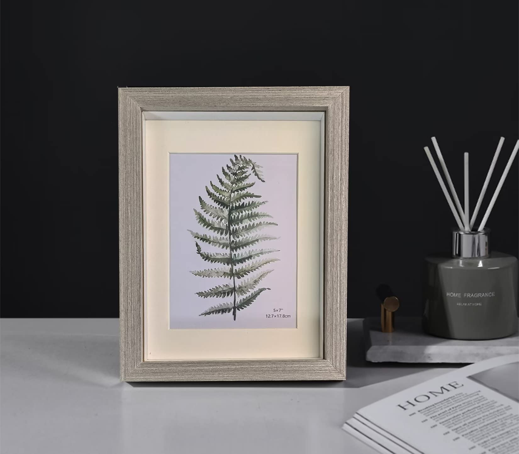 Houstimi 5x7 Shadow Box Frame Grey Picture Frame 4 Pack Photo Frames Made of Solid Wood and Real Glass Deeps 0.6in for Wall Or Tabletop
