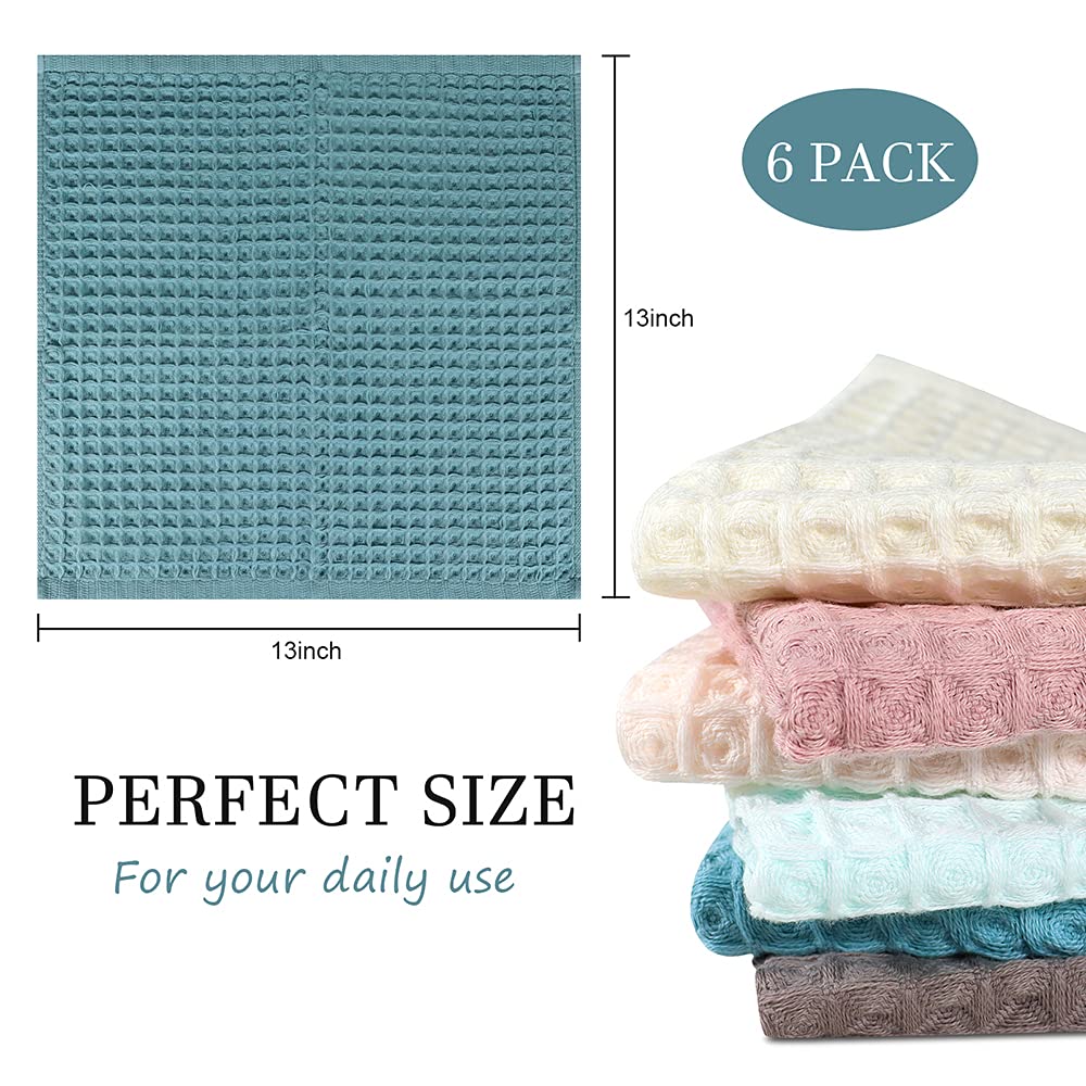 vfaejll 100% Cotton Kitchen Towels Set,Waffle Weave Kitchen Dish Cloth,Super Absorbent Kitchen Dish Towels for Drying Dishes 13x13 Inches Dish Rags for Washing Dishes 6 Pack Mixed Color,Hand Towels