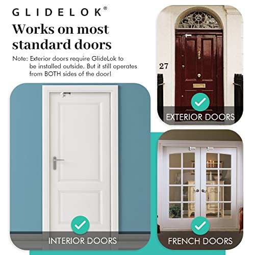 2 Pack - GlideLok Child Safety Door Top Lock Made of Durable Metal (Not Cheap Plastic Like Other Models) | for Childproofing Interior/Exterior Doors | Adults Can Operate Lock from Both Sides