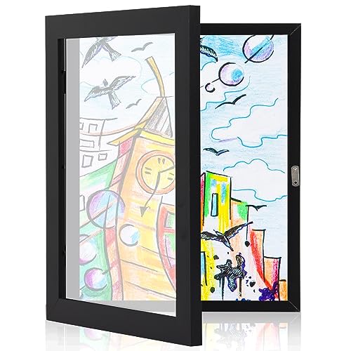 Fixwal Kids Art Frame, 8.5 x 11 Picture Frame for Kid Art Work Changeable, Front Opening Black Kids Artwork Display Frame, Real Glass, for Wall Hanging, Set of 1