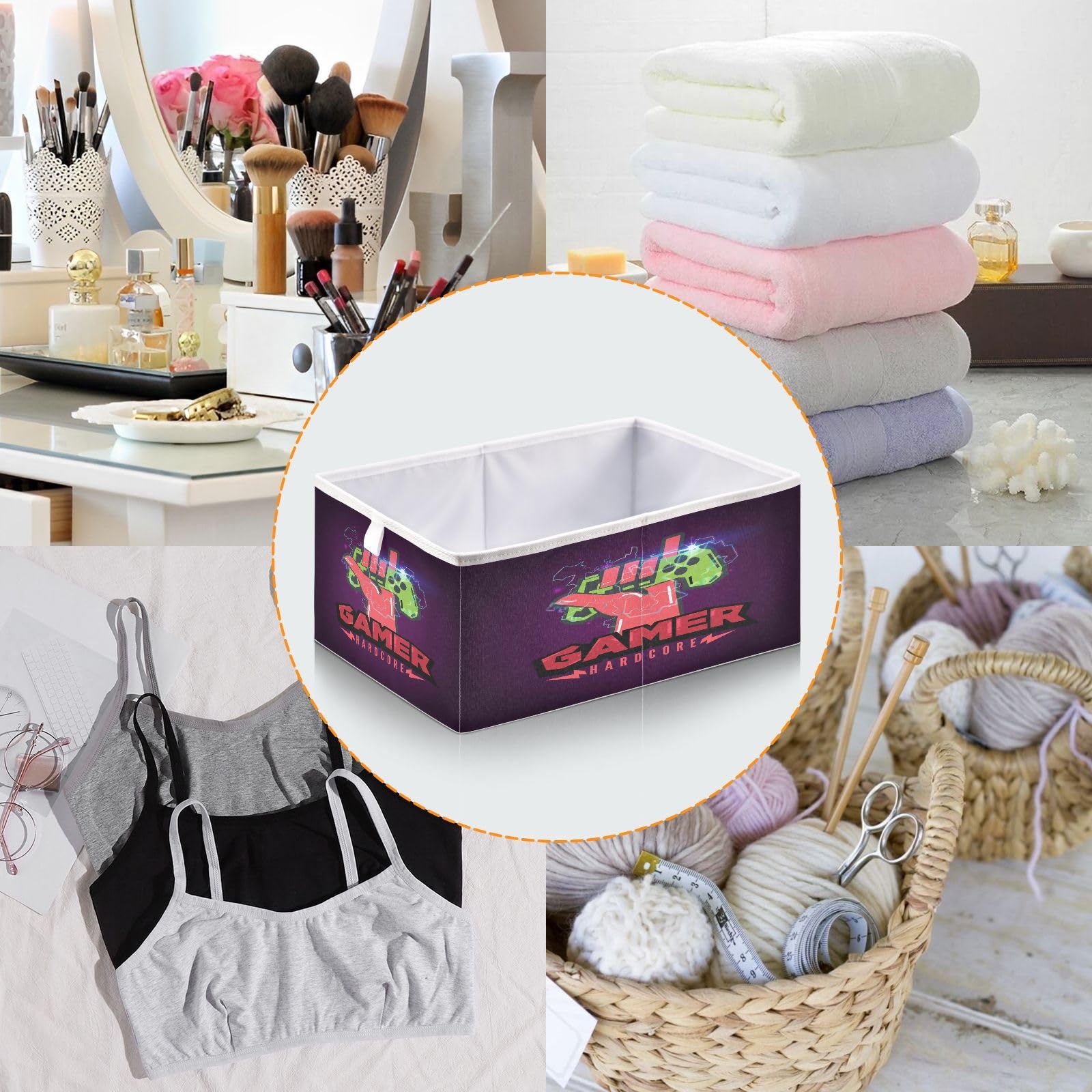 QUGRL Video Games Controller Storage Bins Organizer Joystick Foldable Clothes Storage Basket Box for Shelves Closet Cabinet Office Dorm Bedroom 15.75 x 10.63 x 6.96 in