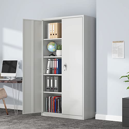 GangMei 72 Inch Tall Metal Lockable Storage Cabinet with 4 Adjustable Shelves, Garage Storage Cabinet for Warehouse, Garage, Home, Office,Kitchen, Assemble Required