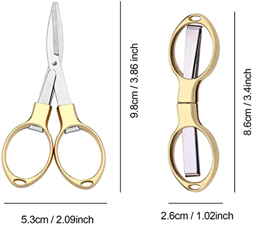 Folding scissors, travel scissors，small scissors，mini scissors,stainless steel telescopic cutter, paper cutting manual DIY scissors (gold)