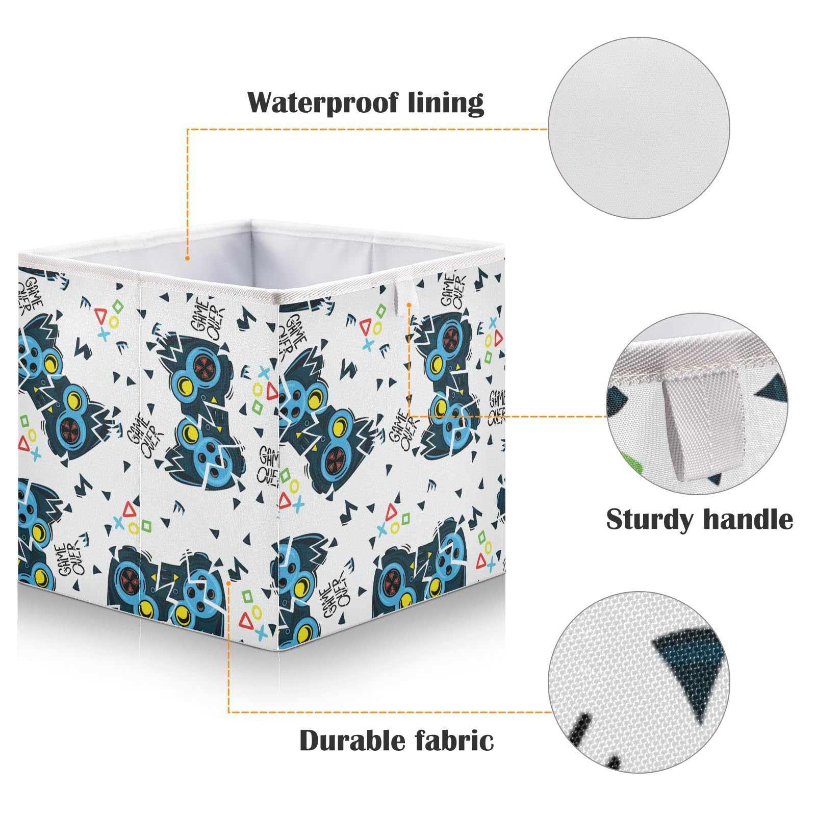 QUGRL Joystick Game over Storage Bins Organizer Gamepad Foldable Clothes Storage Basket Box for Shelves Closet Cabinet Office Dorm Bedroom 15.75 x 10.63 x 6.96 in