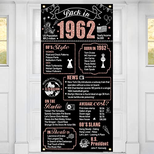 Large 61st Birthday Decorations Back in 1962 Door Banner For Women, Rose Gold Happy 61 Birthday Door Cover Party Supplies, 61 Year Old 1962 Bday Theme Backdrop Sign Party Decor for Outdoor Indoor