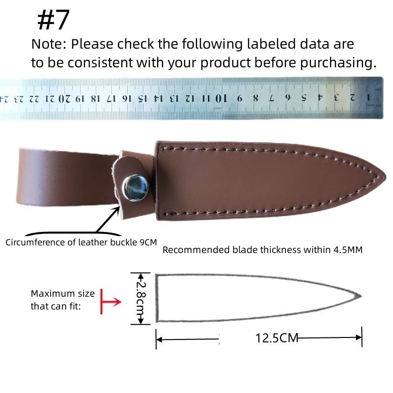 BOEBIZ 1PC Knife Sheath, Leather Scabbard with Snap Closure and Belt Loop Fits for Outdoor Fixed Knives, Fruit Knives, Chef Knives