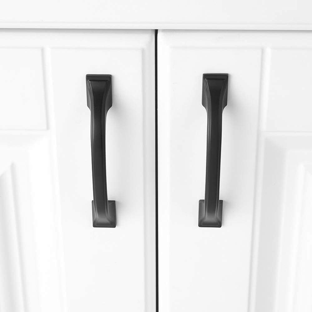 KOOFIZO Square Foot Craftsman Cabinet Bow Pull - Black Furniture Handle, 3 Inch/76mm Screw Spacing, 10-Pack for Kitchen Cupboard Door, Bedroom Dresser Drawer, Bathroom Wardrobe Hardware