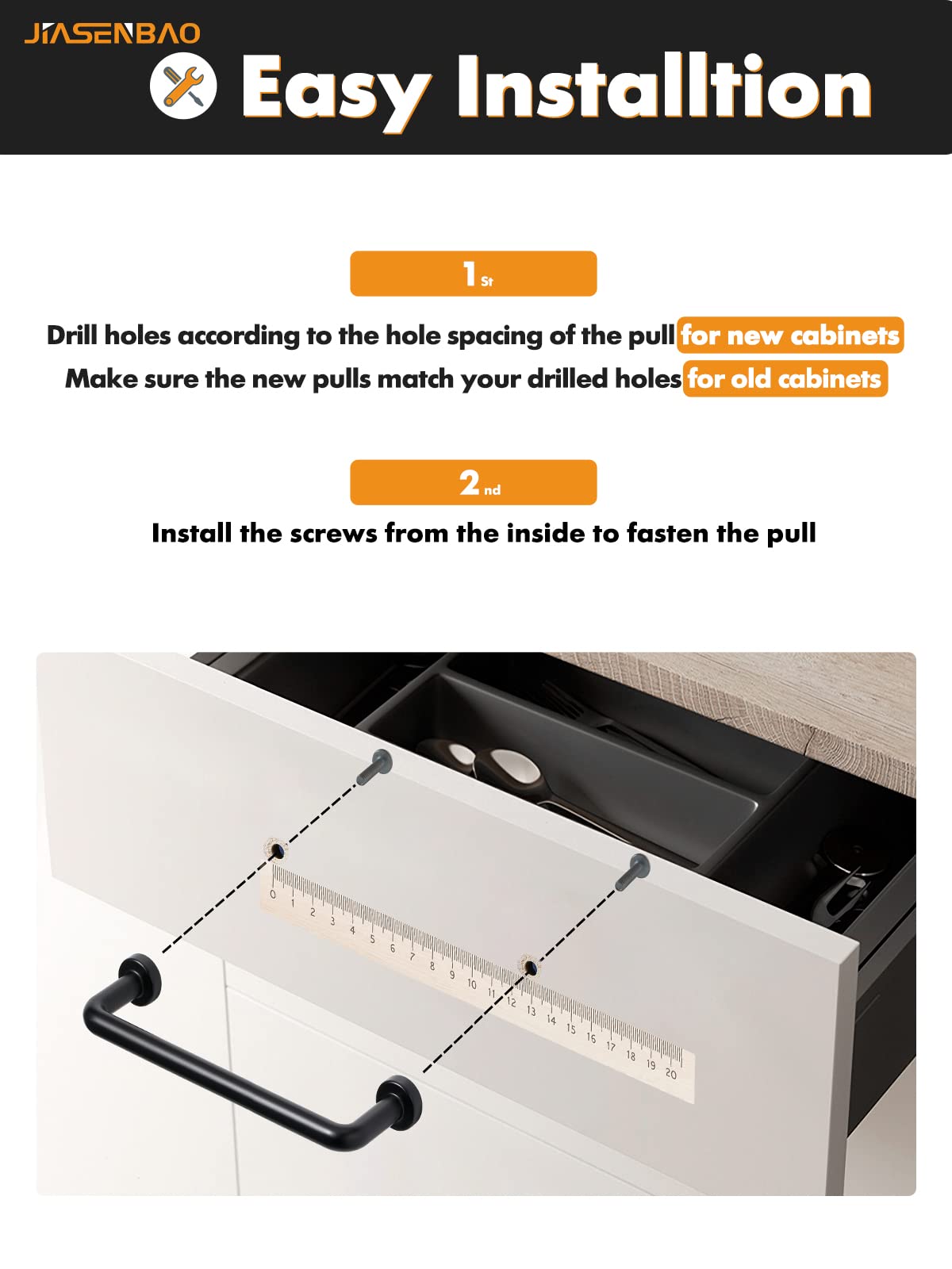JIASENBAO Black Cabinet Bar Pulls 5" Hole Center 5 Pack Classic Modern Matte Drawer Handles Kitchen Cupboard Bathroom Dresser Cabinet Hardware