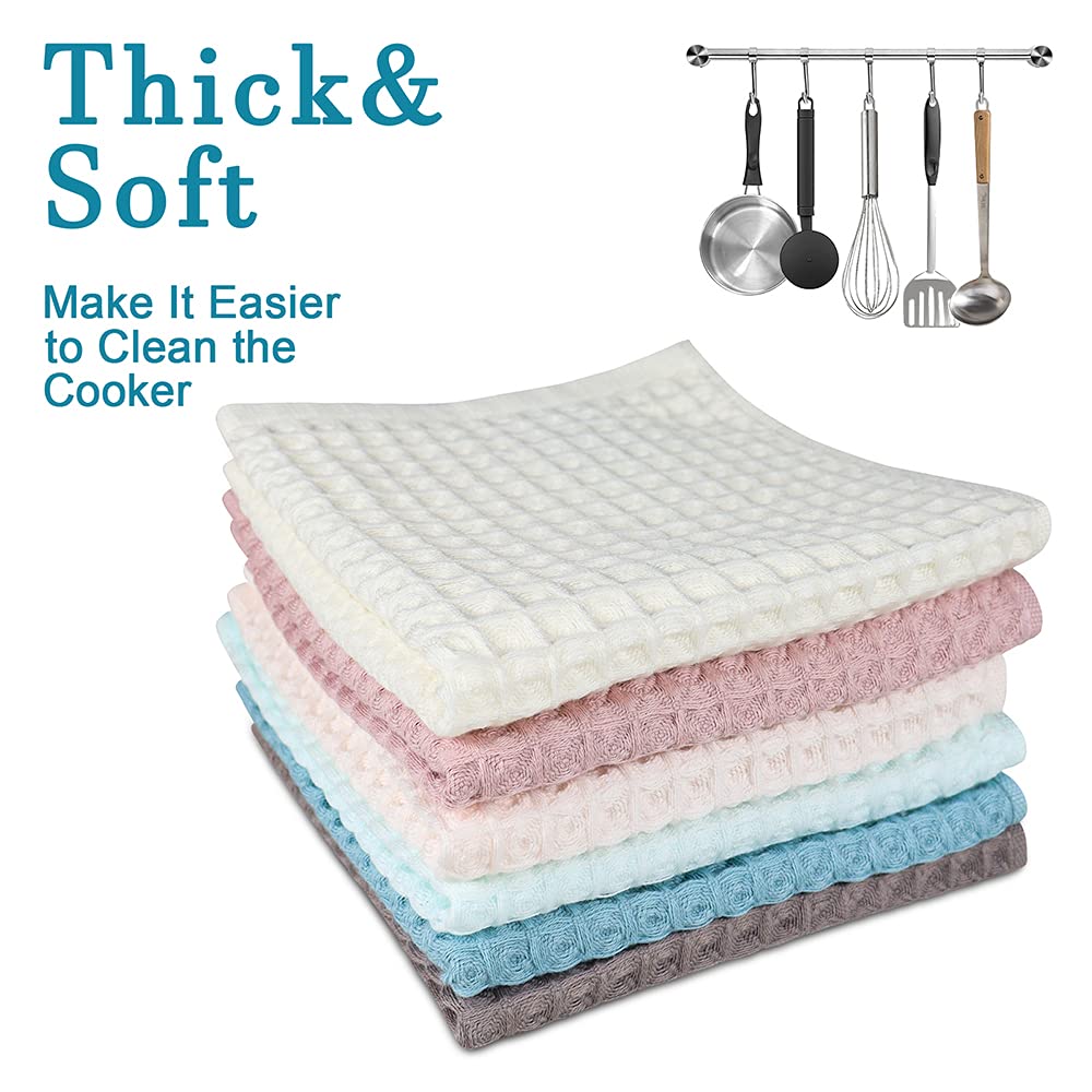 vfaejll 100% Cotton Kitchen Towels Set,Waffle Weave Kitchen Dish Cloth,Super Absorbent Kitchen Dish Towels for Drying Dishes 13x13 Inches Dish Rags for Washing Dishes 6 Pack Mixed Color,Hand Towels