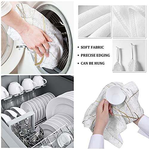 Marble Gold Kitchen Towels,White Grey Gray Modern Absorbent Elegant Microfiber Kitchen Dish Hand Tea Bath Towel,Little Black Textured Quick Dry Cleaning Cloth Dishclothes Decorative Sets (1-PC,18x28)