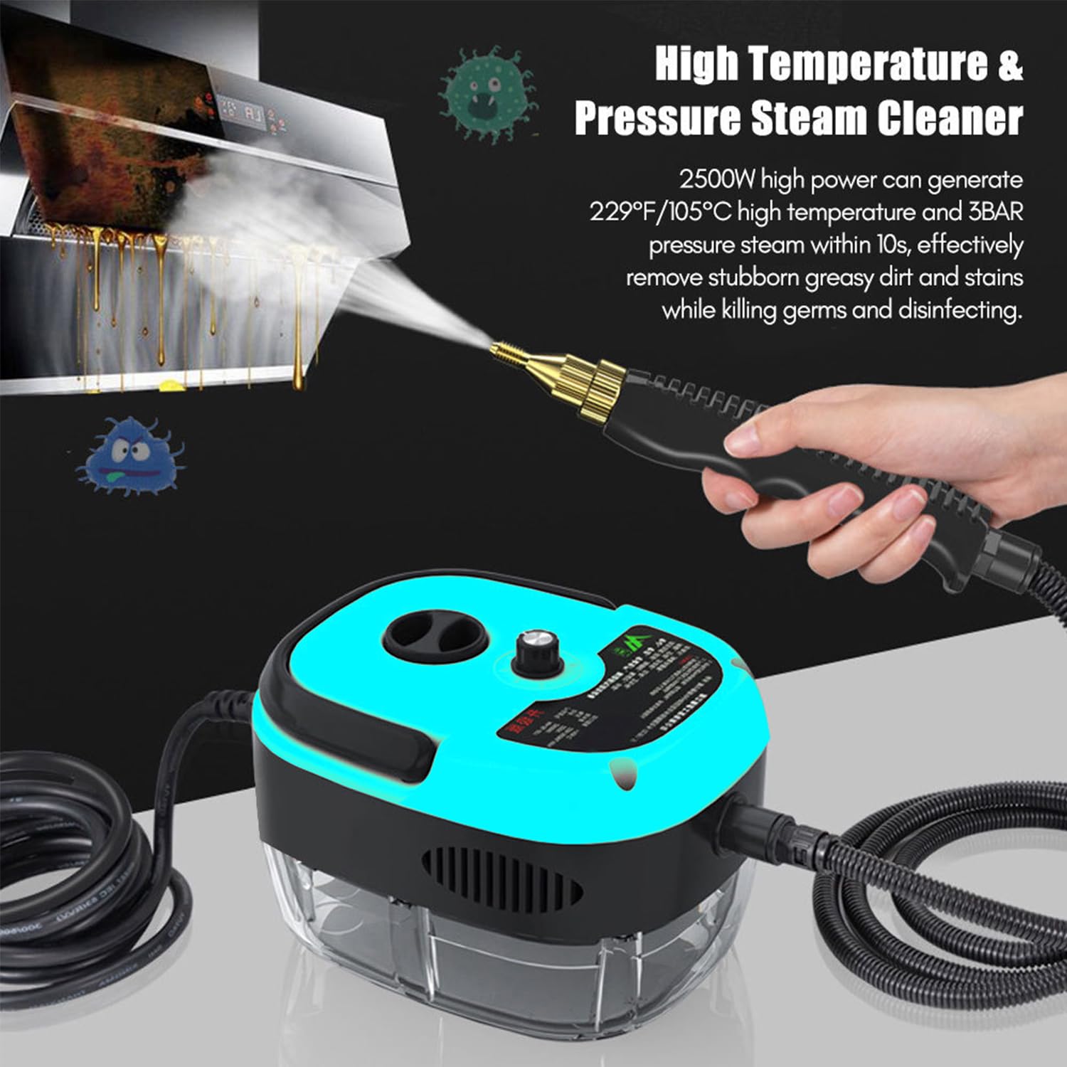 Ailgely 2500W High Temperature Pressurized Steam,Handheld Steam Cleaners for Home Use,Portable Steam Cleaning Machine,10S Fast Heating,with 3 Brush Heads (Blue)