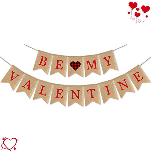 SWYOUN Burlap Be My Valentine Banner Happy Valentine's Day Party Supplies Garland Decoration