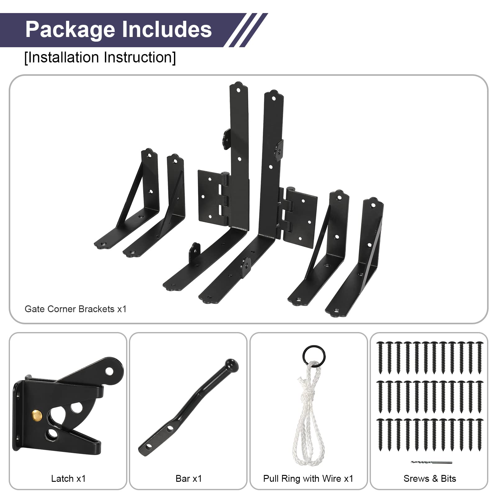 GoldOrcle Corner Brace Bracket Anti Sag Gate Frame Hardware Kit for Wooden Fence with Latch