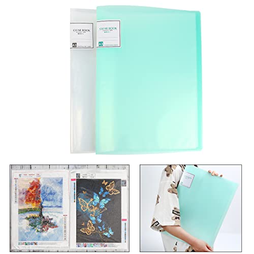 2 Pieces A3 30 Pags Diamond Painting Storage Presentation Book, Storage Presentation Book for Diamond Painting, Binder for Artist, Photo Album Refill Pag, Large Portfolio Folder (Green + White)